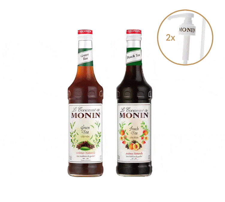 Monin Syrups Green Tea and Peach Tea Concentrate - 2 x 70cl + 2 Pump Syrups