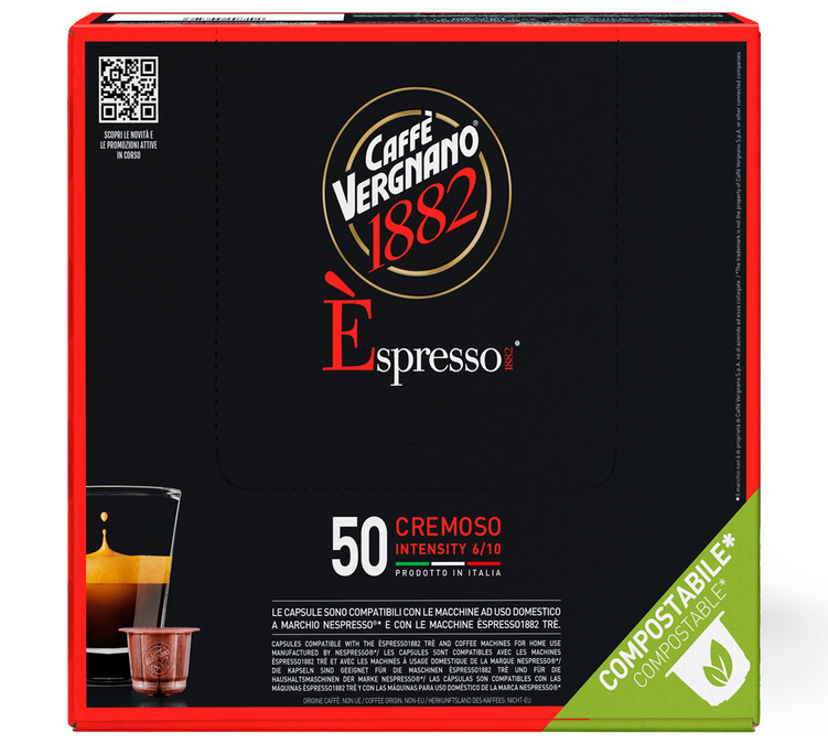 100 Nespresso* Original Compatible Pods - Espresso Cremoso - Caffè Vergnano