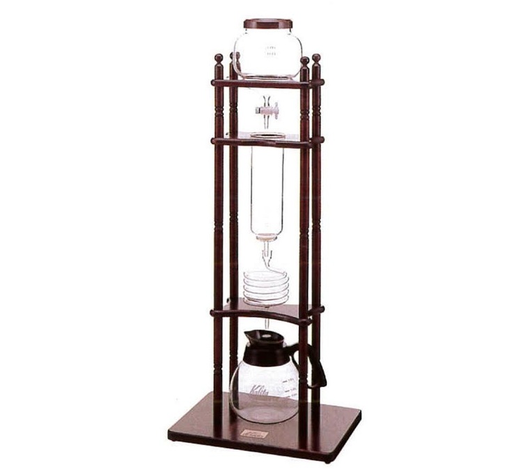 Kalita - Cold Brew Tower for 15 cups. Made from glass with a wooden frame.