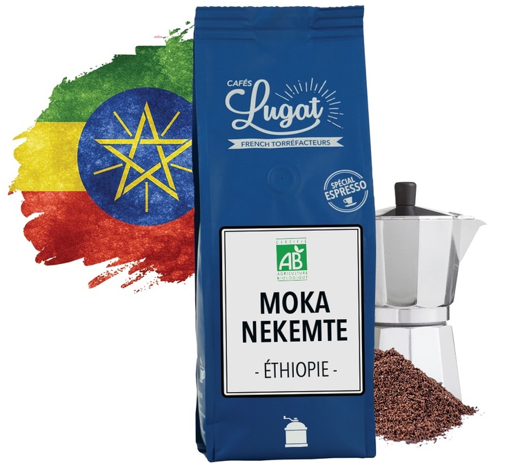 250g Moka Nekemte Ethiopian ground coffee for moka pots, by Cafés Lugat