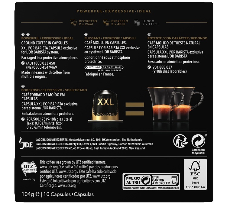 100 capsules XXL Double Ristretto - L'Or pour L'Or Barista