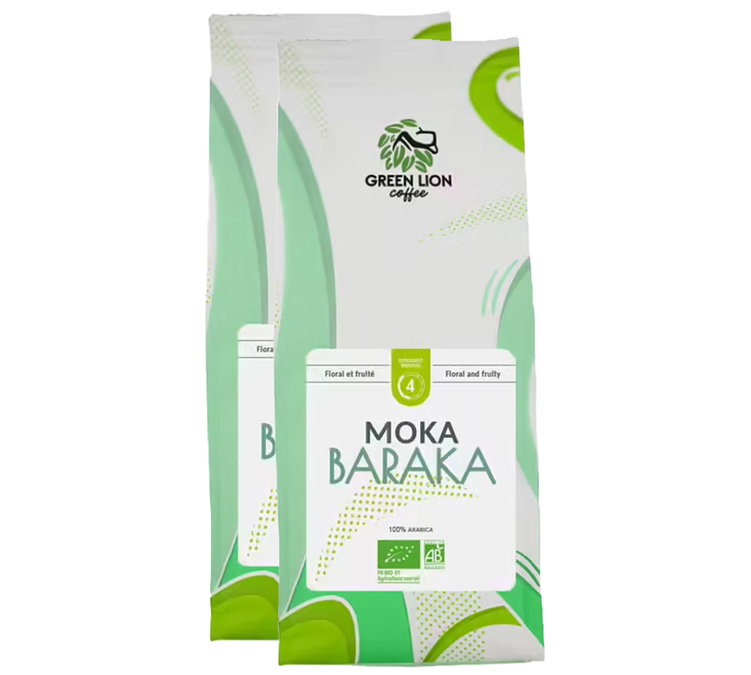 Café en grain Moka Baraka Bio Green Lion Coffee 2 x 1 kg