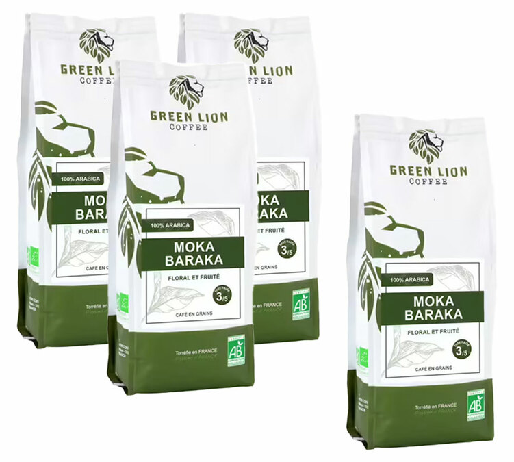 Café en grain Moka Baraka bio Green Lion Coffee 3+1 OFFERT