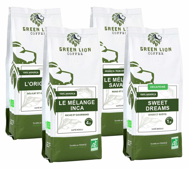 Café Moulu Pack Découverte Bio Green Lion Coffee 4x250g