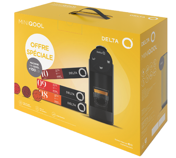 DELTA - Machine à café capsules - Mini Qool - Grise + 100 capsules