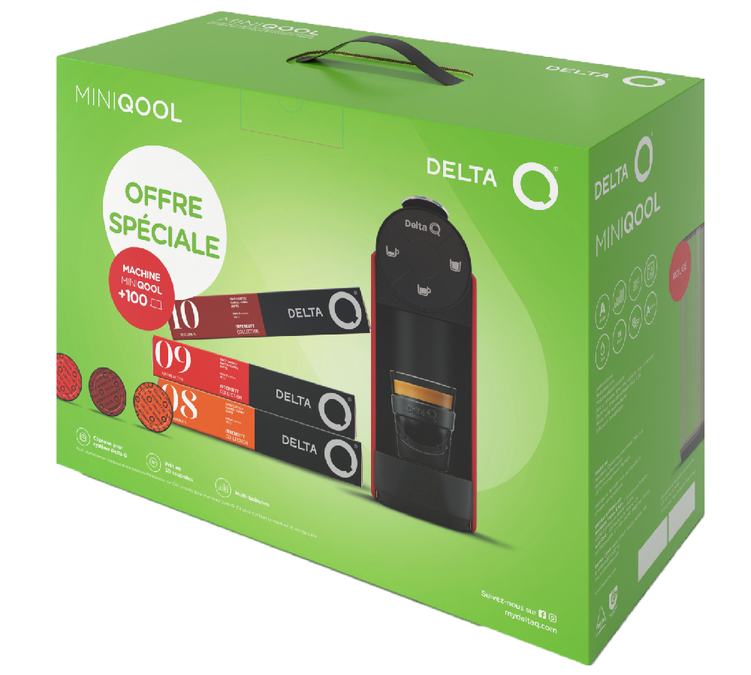 DELTA - Machine à café capsules - Mini Qool - Rouge + 100 capsules