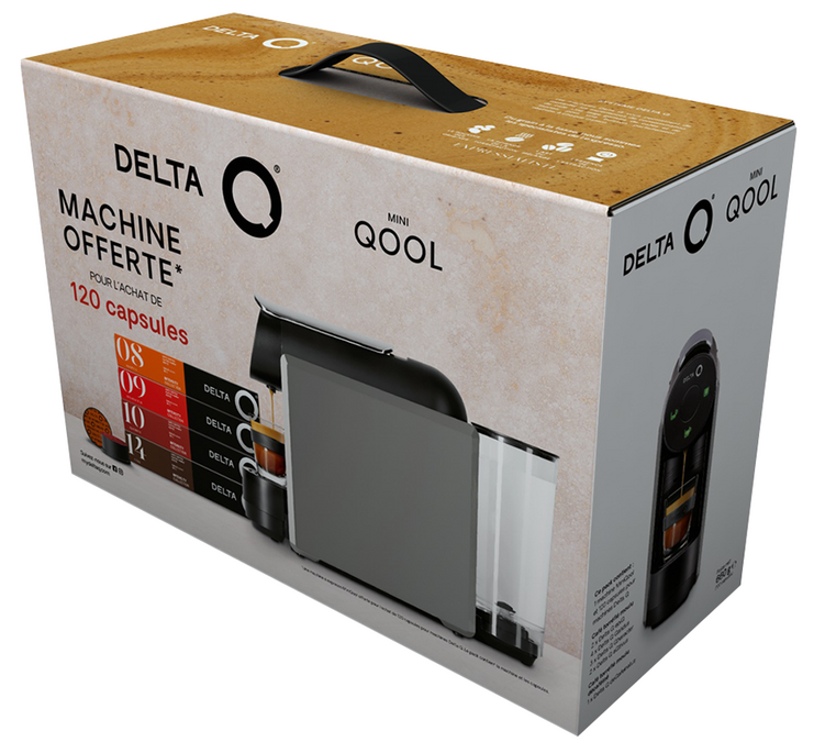 DELTA - Machine à café capsules - Mini Qool - Grise + 120 capsules