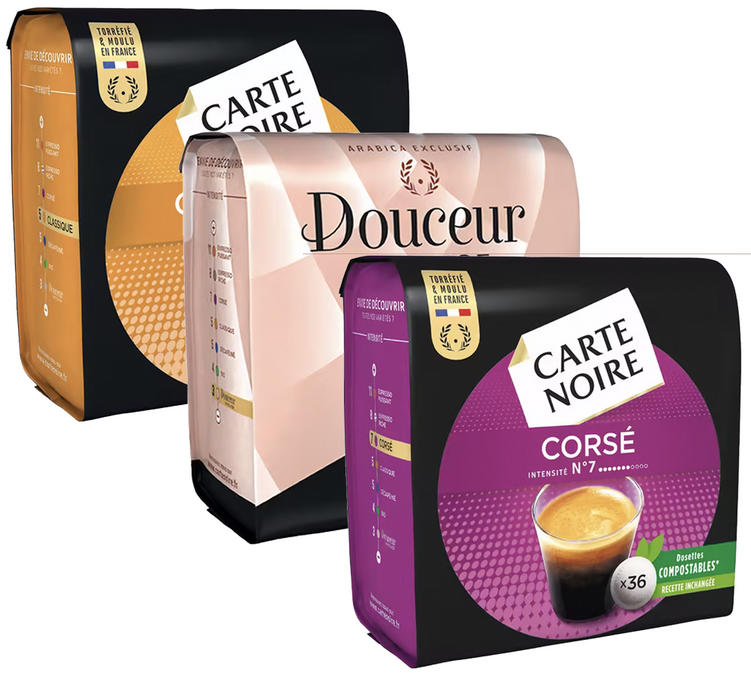 Pack découverte de dosettes souples Carte Noire 3 x 36