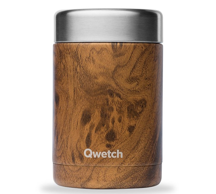 Lunch box isotherme double paroi Qwetch inox Wood Marron 34 cl