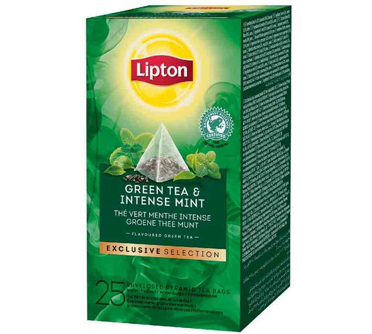 25 sachets pyramides thé vert à la menthe intense - Lipton