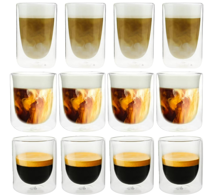 Lot de 12 Verres Mila double paroi 10 cl, 25cl, 35 cl - Pylano